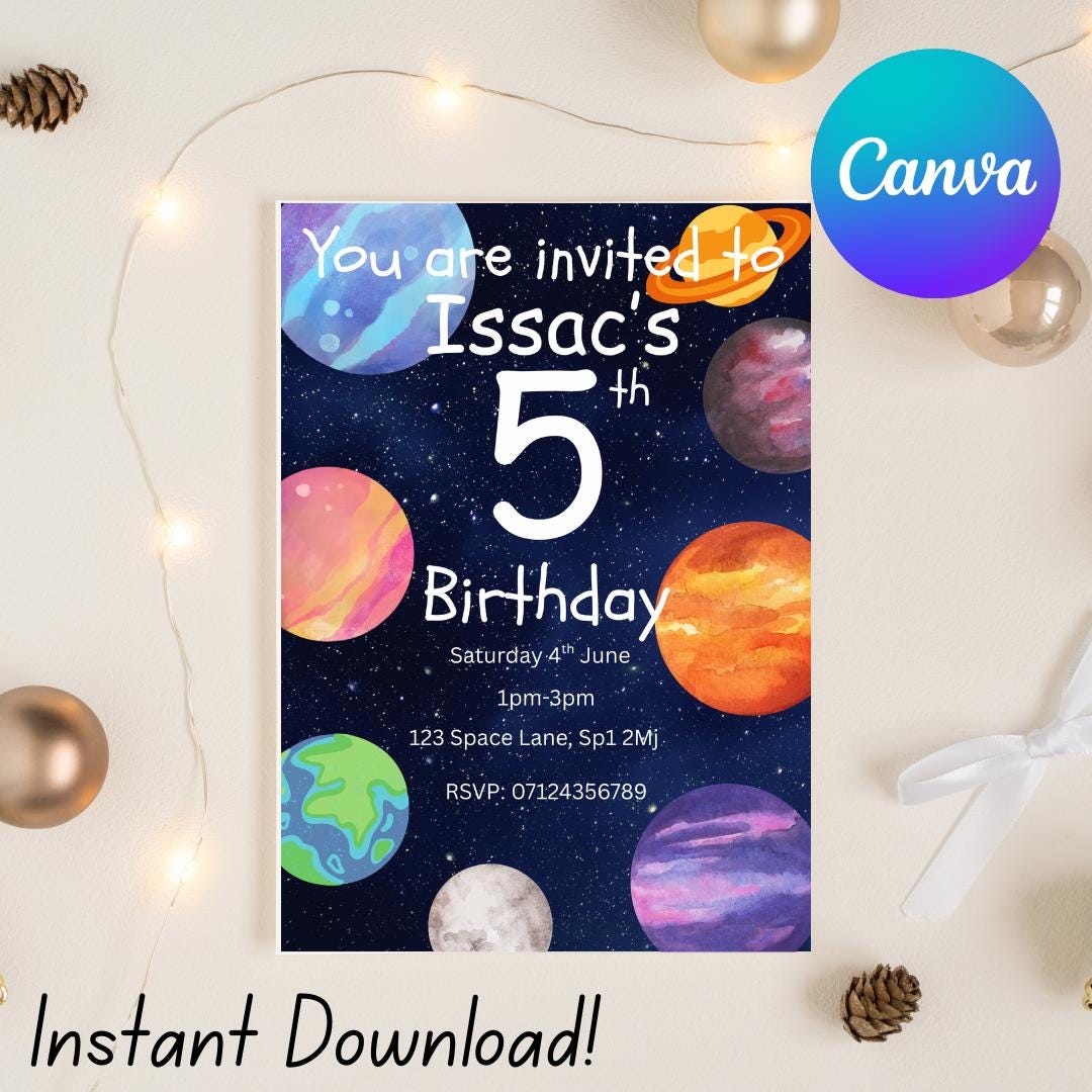 Space Themed Invitation | Boys Birthday Invite | Girls Birthday ...