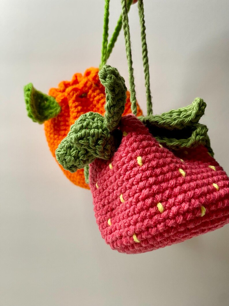 Crocheted Pink Strawberry Pouch, Trinket Dice Bag - Etsy