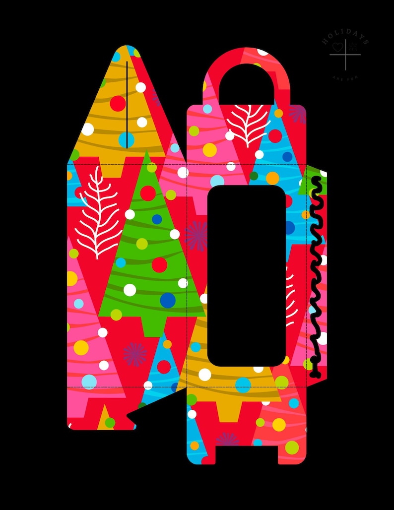 PRINTABLE Gift Boxes 7 Pack Colorful Trees CHRISTMAS Fun and Whimsical ...