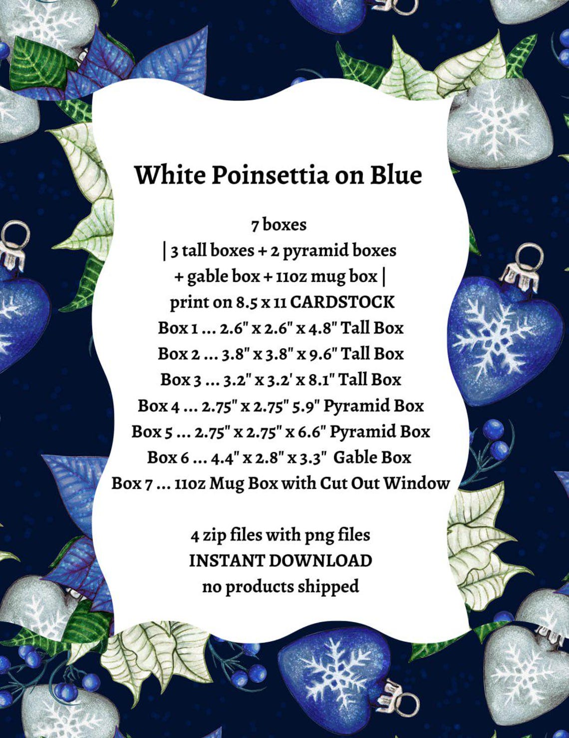 7 PRINTABLE Gift Boxes | 7 Pack | White Poinsettia CHRISTMAS | Cute and ...