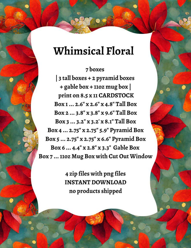 7 PRINTABLE Gift Boxes | 7 Pack | Floral Whimsy CHRISTMAS | Stylish and Fun | DIY Gift Boxes ...