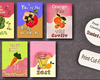 5 Fruit Themed Greeting Card Bundle - Digital Download - Etsy