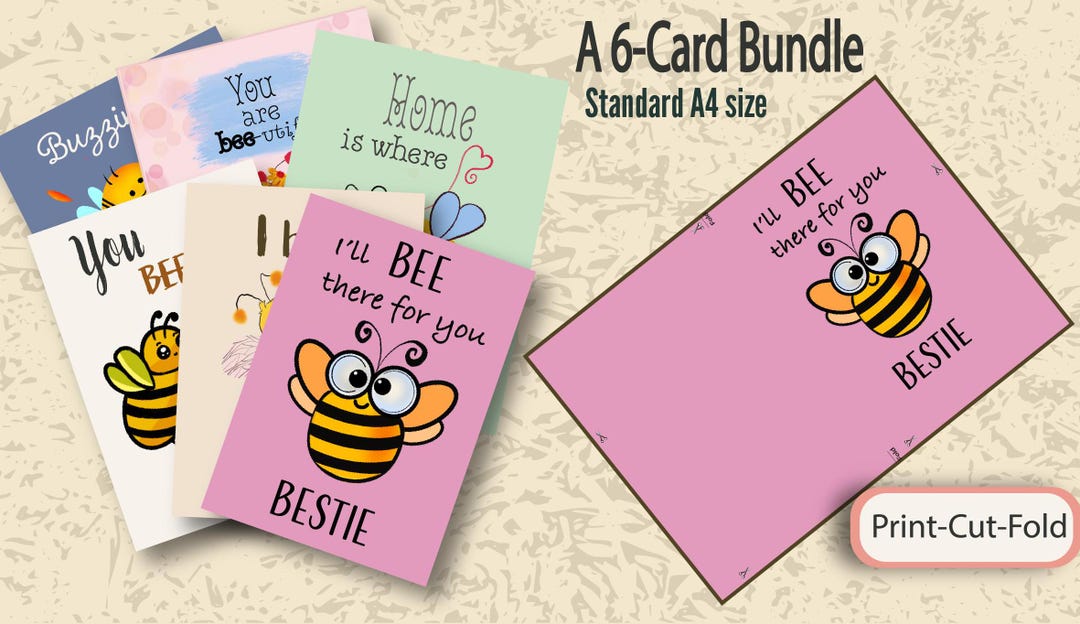 Honey Bee Themed Punny Card Collection- Set of 6 Printable Greeting ...