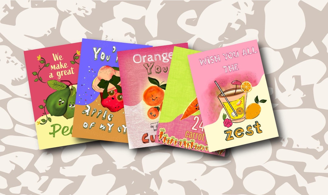 5 Fruit Themed Greeting Card Bundle - Digital Download - Etsy