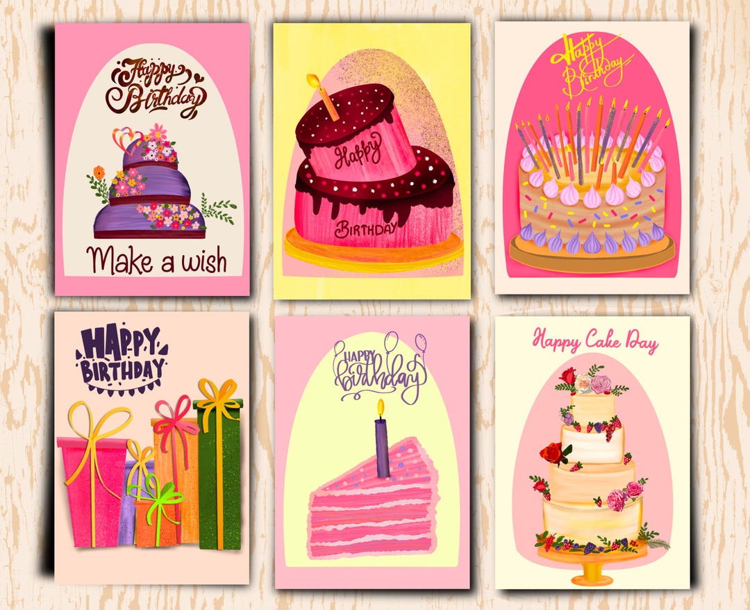 Printable Birthday Greeting Cards Bundle With Cake Theme - Etsy