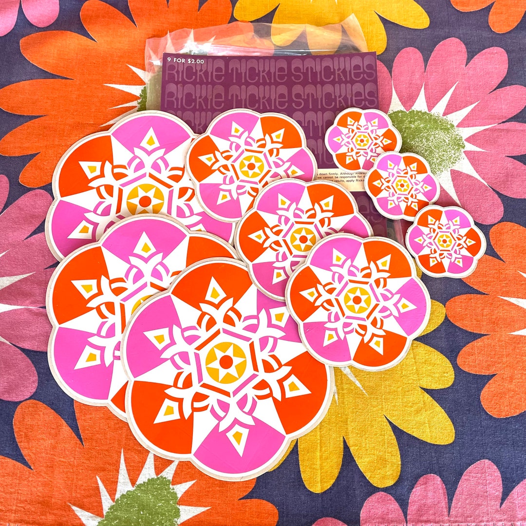 Vintage Mod Flower Power Novelty Rickie Tickie Stickers 60's 70's ...