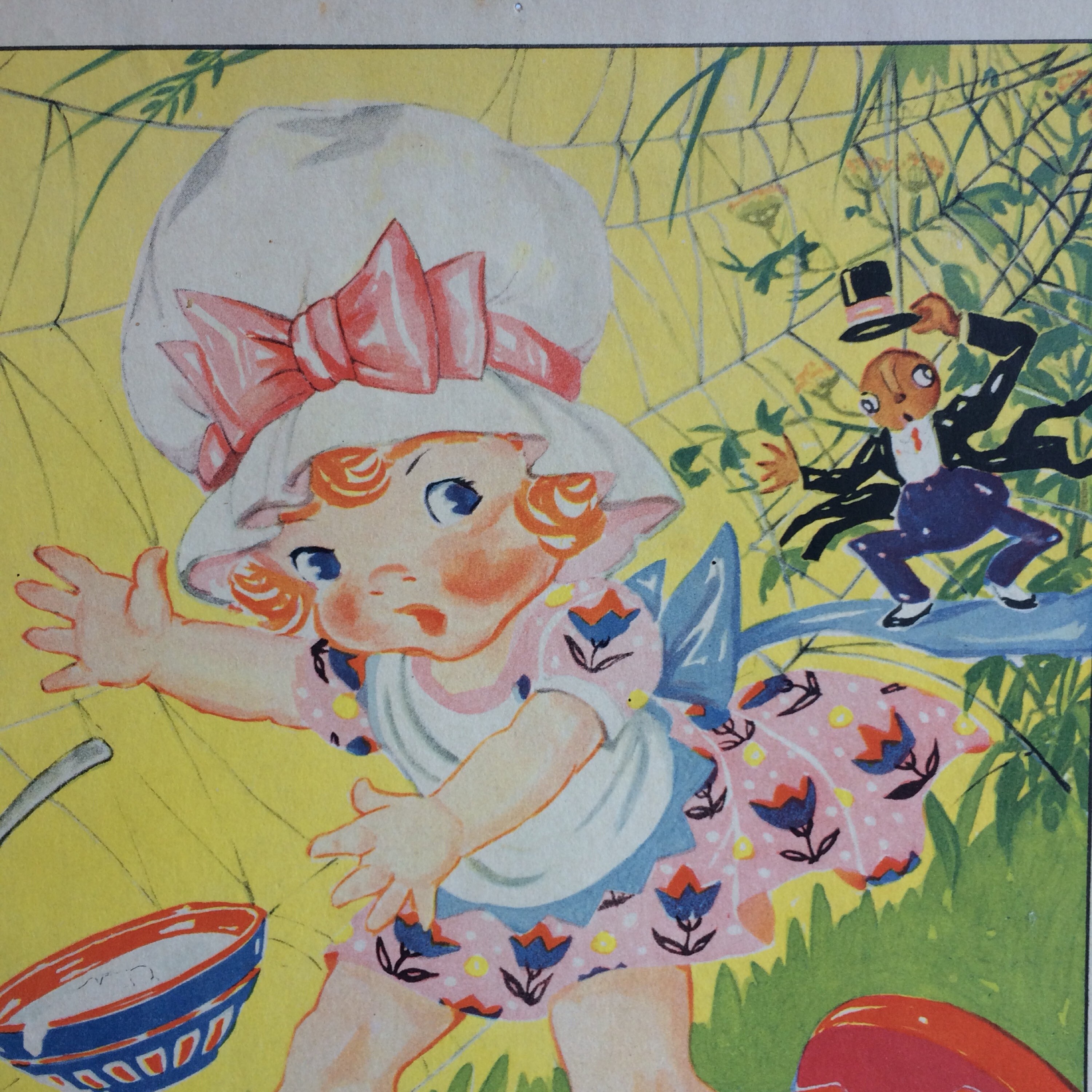 Vintage Nursery Rhyme Little Miss Muffet Children’s Book Art Print 30’s ...