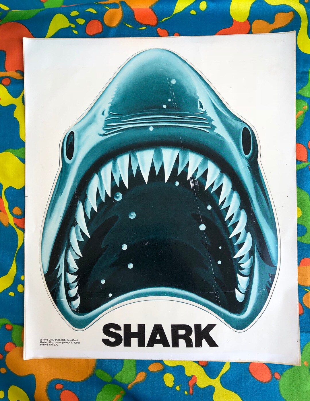 Big 70’s Vintage Shark Sticker Crapper Art Jaws Movie Tiki Nautical Sea ...