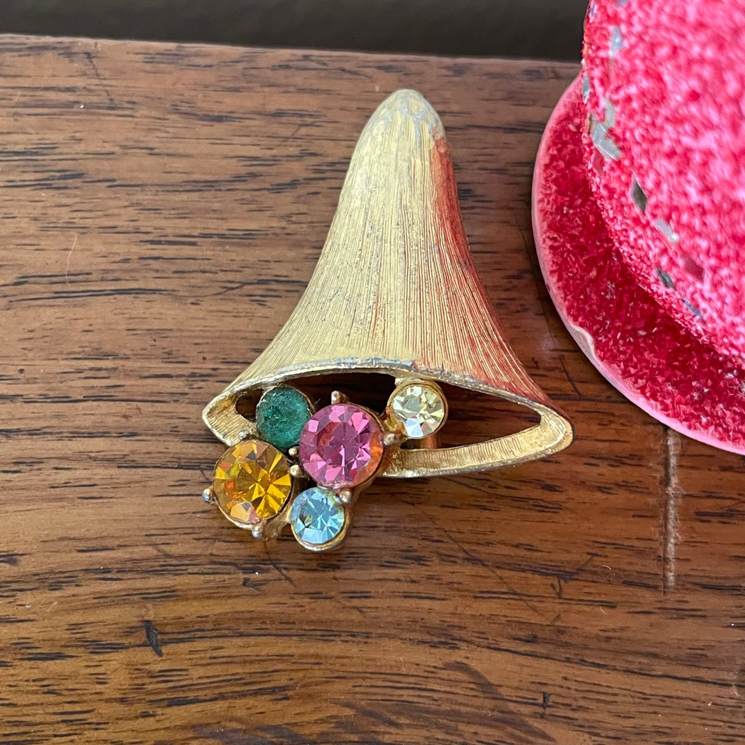 Wonderful Vintage Christmas Bell Pin Brooch With Rhinestones, Woman ...