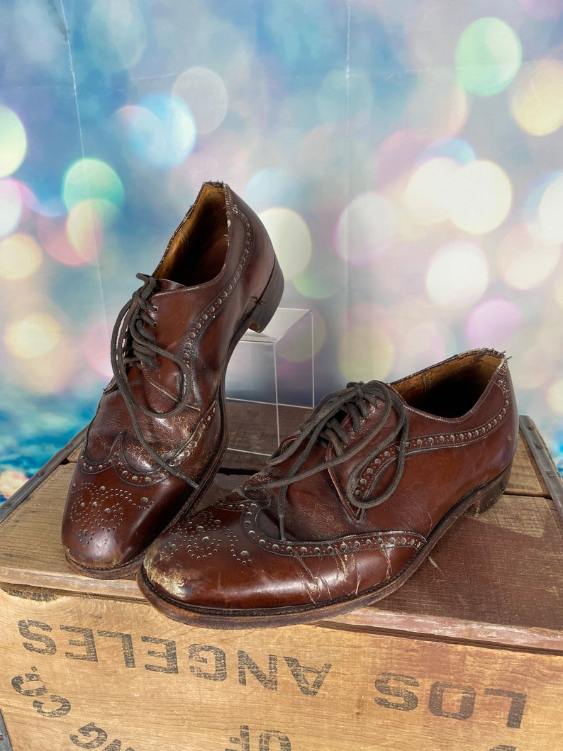 Vintage Mens Brown Wing Tip Dress Shoes Leather London - Etsy