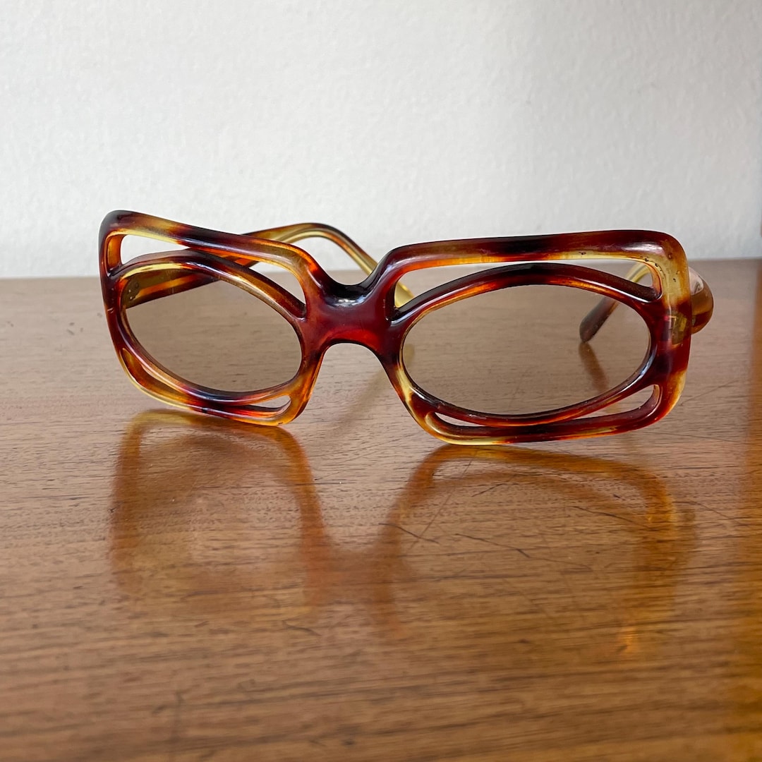 Vintage 1960s Mod Futuristic Sunglasses, Made in Italy, Tortoise Shell ...