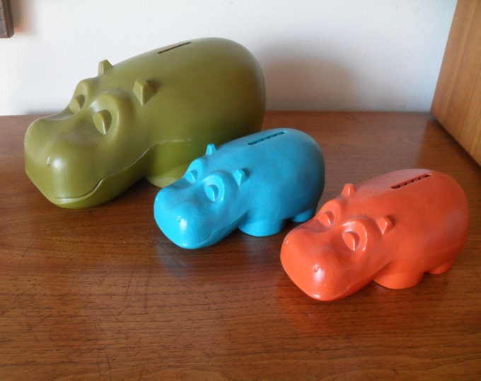 Vintage Henri Hippo Hippopotamus Coin Money Bank Set of 3 Mid Century ...