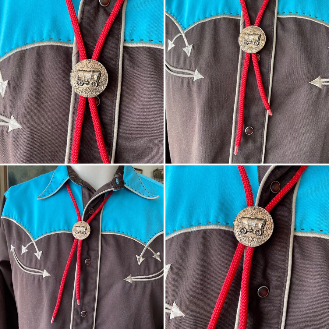 Vintage Country Western Bolo Tie With Covered Wagon Pioneer - Etsy