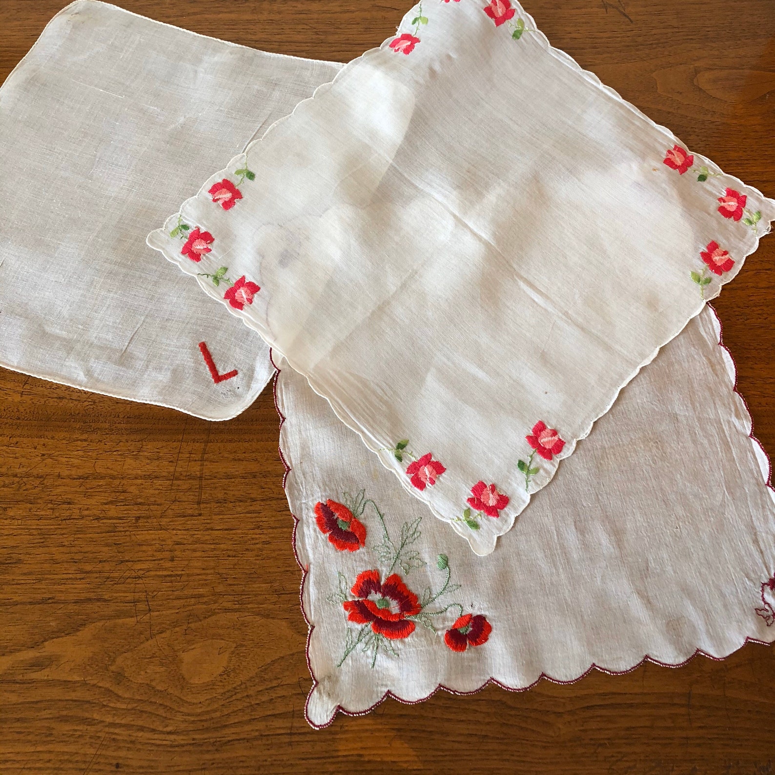 Vintage Ladies Handkerchief Collection of 3 Red & White - Etsy