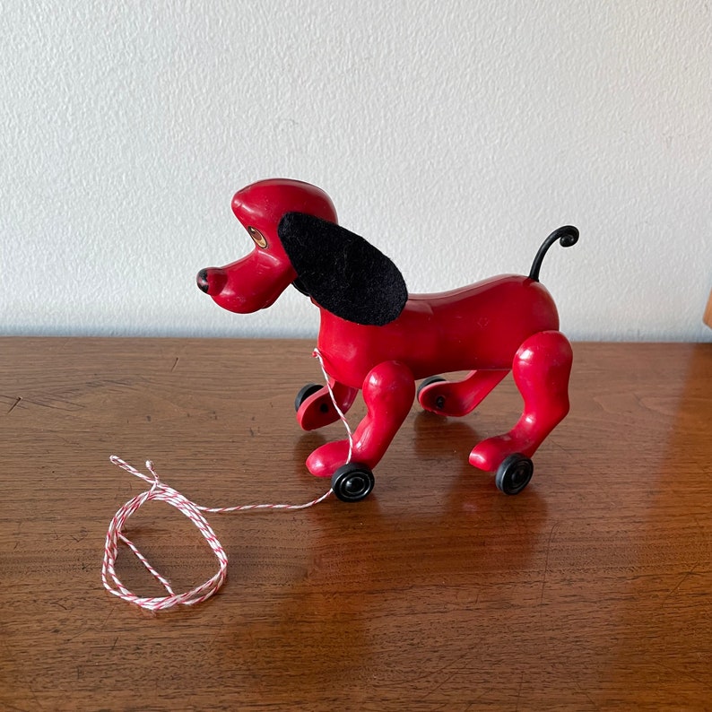 Vintage Hard Plastic Red Dog on Wheels Pull Toy Boy Girl - Etsy