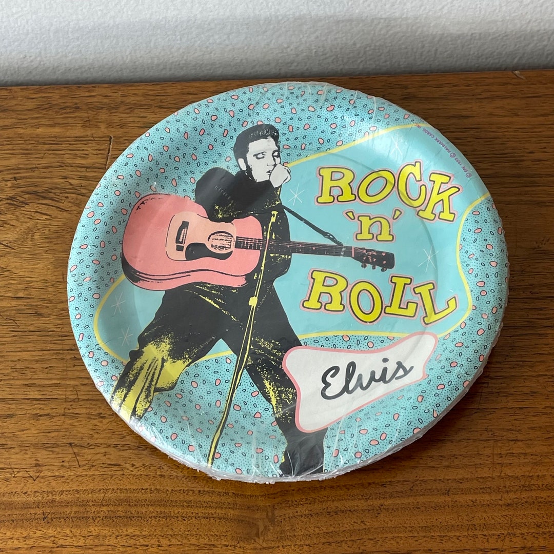 Vintage Elvis Presley 8 Paper Plates in Sealed Package, Pink, Blue ...