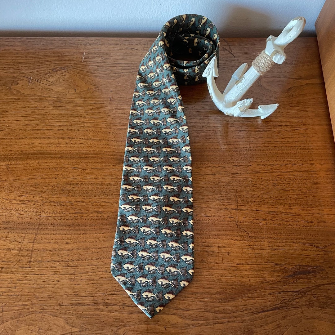 Vintage Necktie With Fish Theme, Vacation, Nautical, Travel, Retro ...