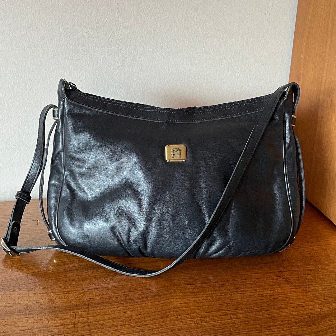 Vintage Designer Etienne Aigner Womens Soft Black Leather Handbag Purse ...