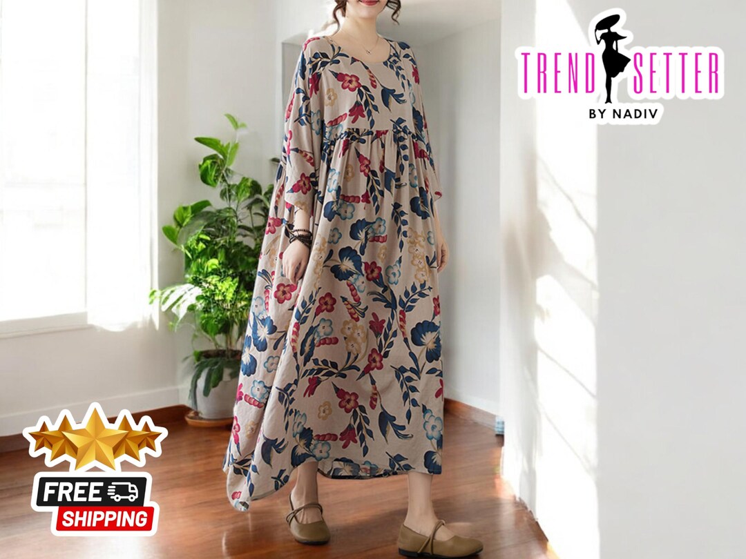 Women's Floral Maxi Dress Oversized Boho Summer Outfit Elegant Loose ...