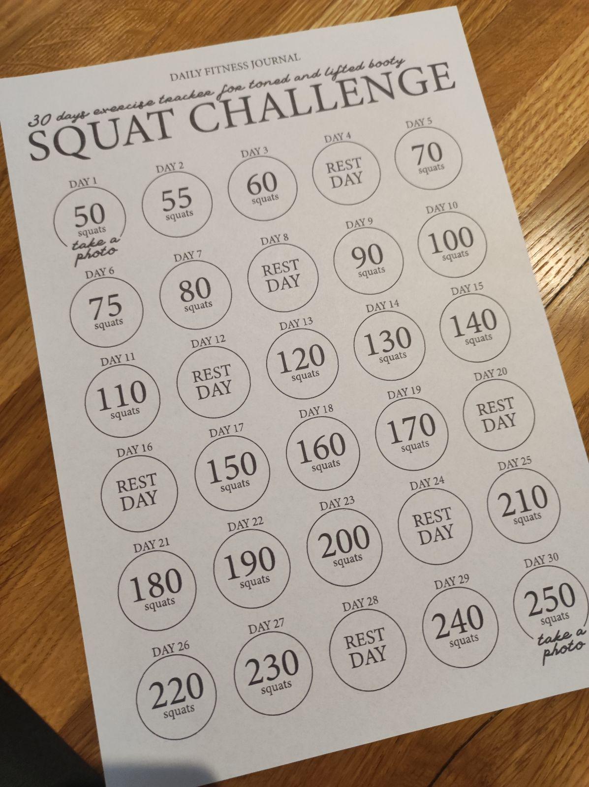 Printable 30 Day Squat Challenge Journal, Self-care Log, Fitness ...