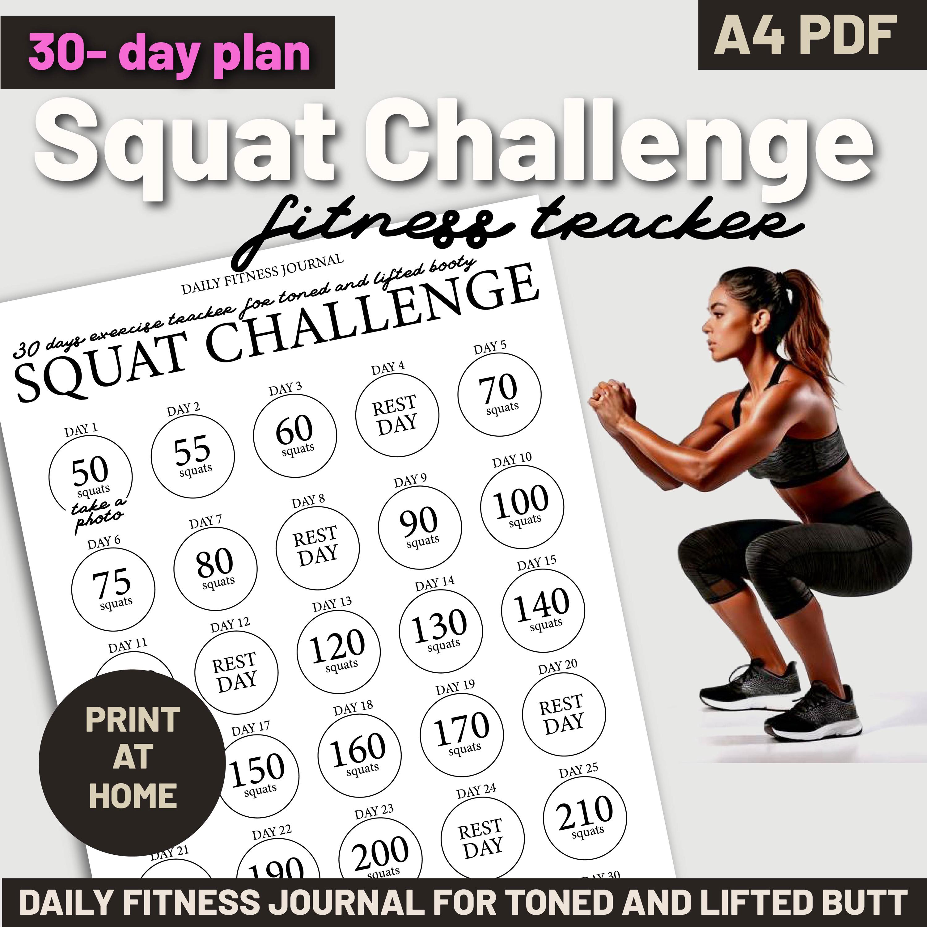Printable 30 Day Squat Challenge Journal, Self-care Log, Fitness ...