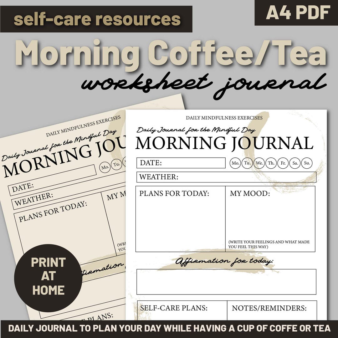 Printable Daily Morning Coffee or Tea Journal, Self-care Log, Mood ...