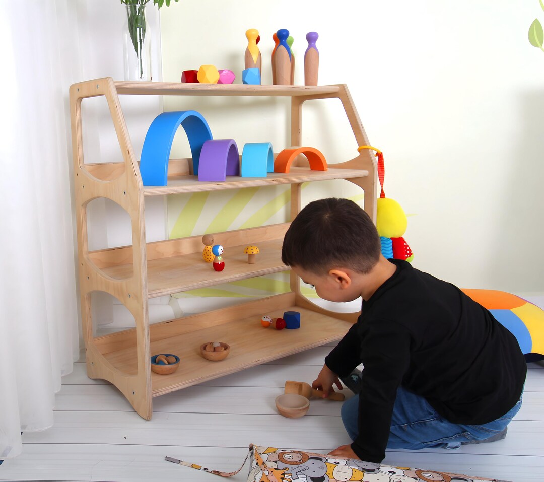Montessori Open Shelf-4 Tier Shelf-high Toy Shelves-nursery Wooden Toy ...