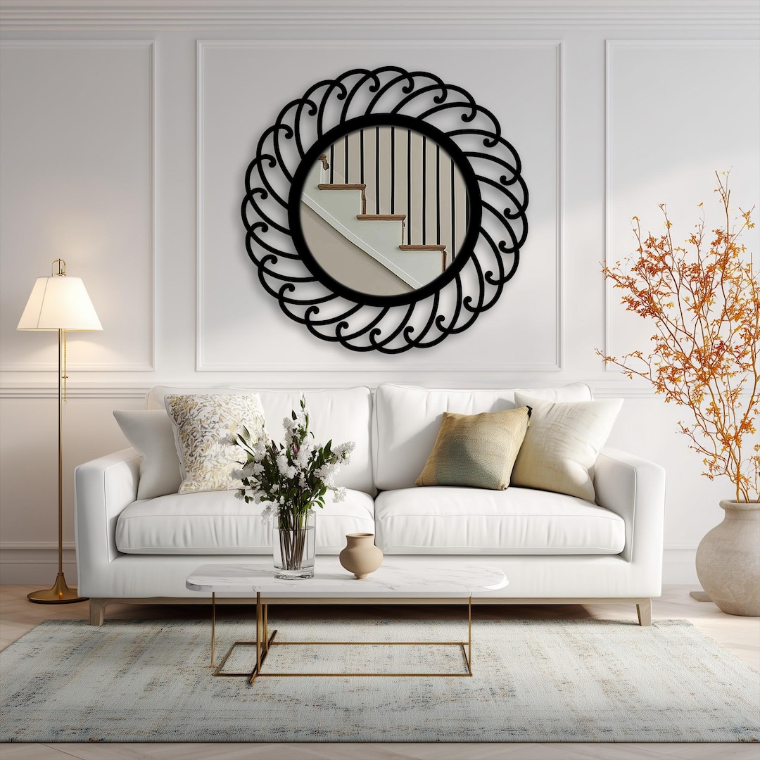 Sunburst Swirl Metal Wall Mirror Black Round Decorative Frame Elegant ...