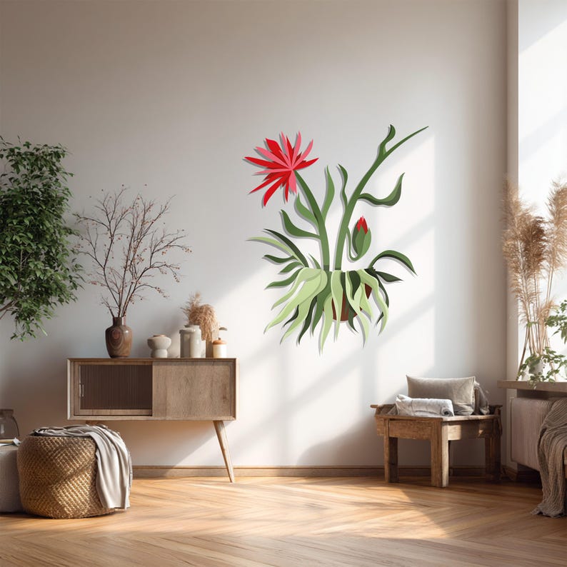 Red Metal Flower Wall Art – Laser Cut Botanical Sculpture, Modern ...