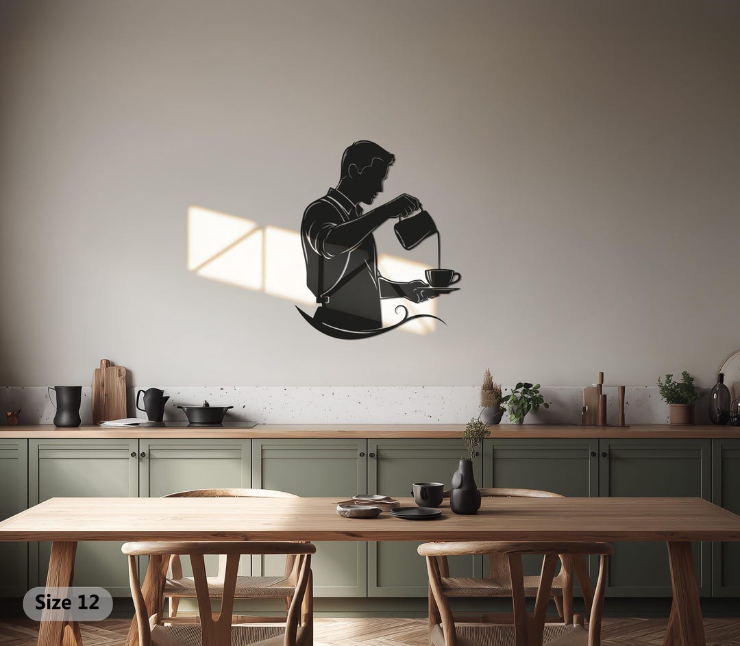 Barista Silhouette Metal Wall Art: Modern Coffee Metal Decor for ...