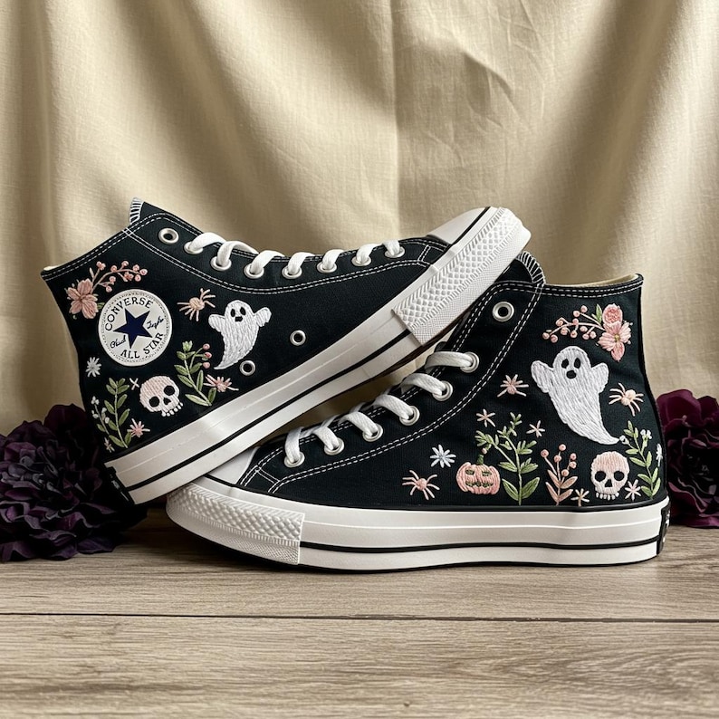 Embroidered Floral Converse Sneakers: Custom Wedding Shoes - Etsy