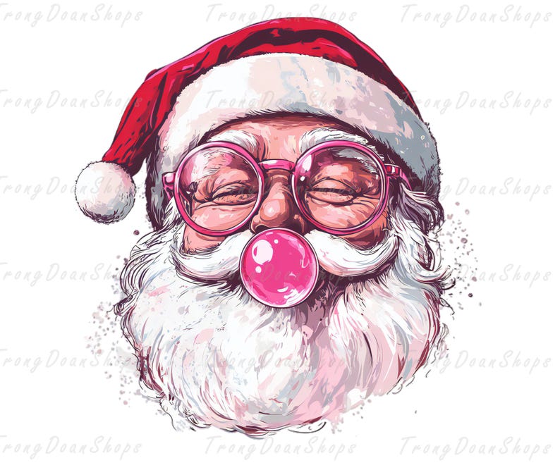Retro Santa Christmas Blowing Bubble PNG, Vintage Merry Christmas PNG ...