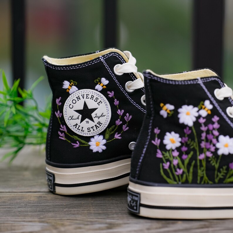 Hand Embroidered Converse: Daisy, Bee & Lavender Floral Shoes - Etsy