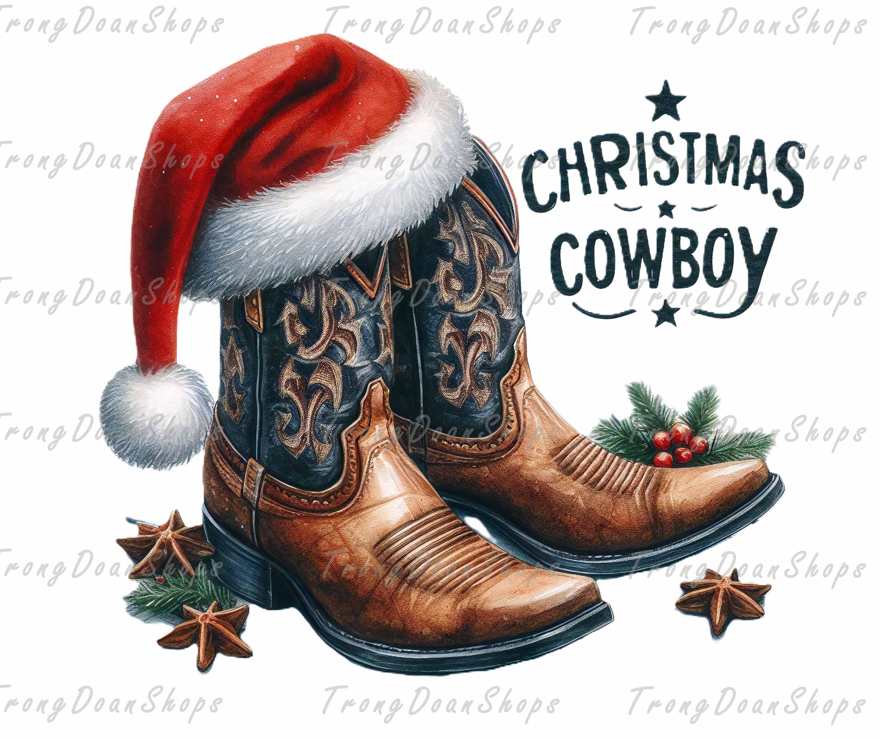 Christmas Cowboy Boots Png, Santa Hat Cowboy Boots, Holiday Clothes PNG ...