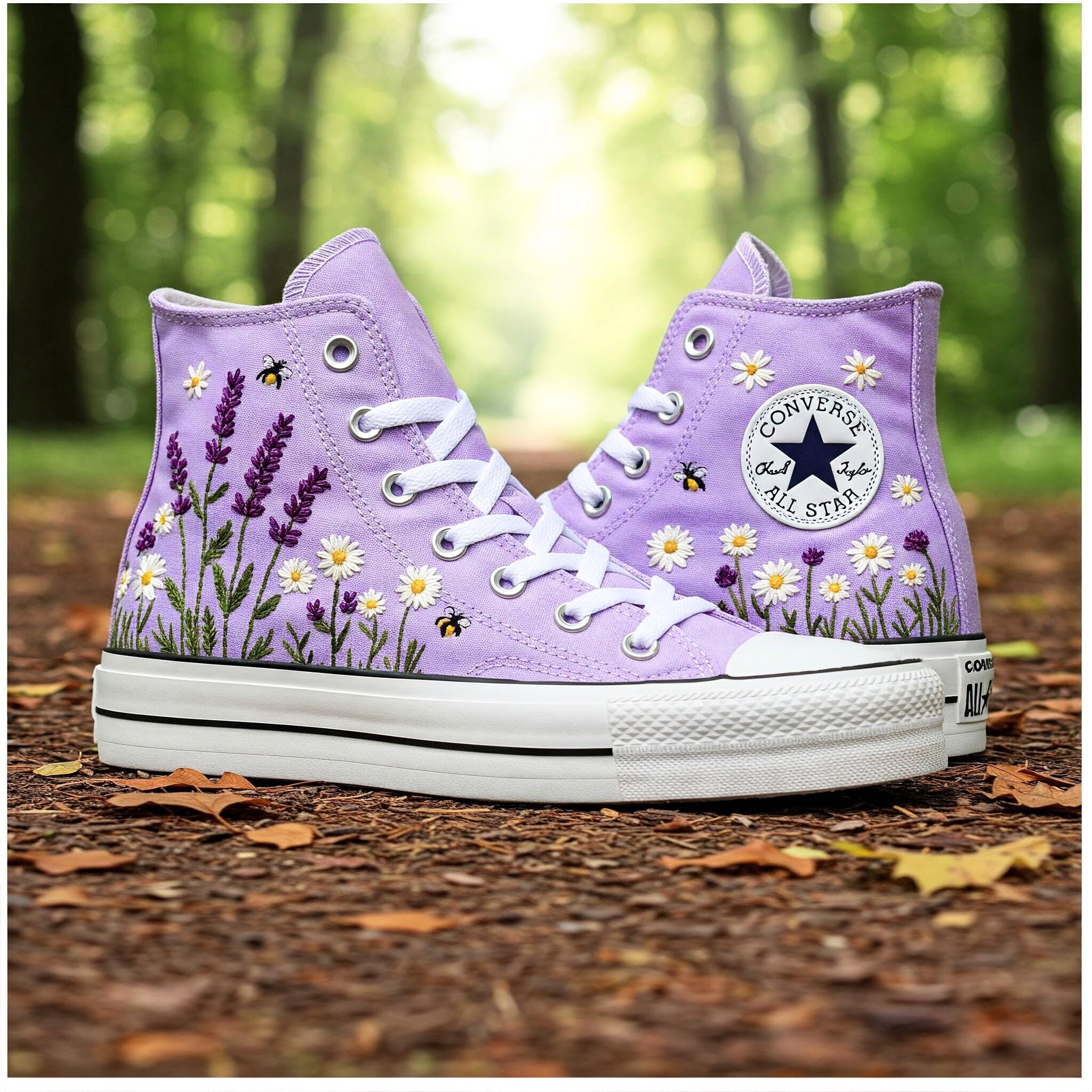 Embroidered Lavender Converse: Custom Floral High Tops - Etsy