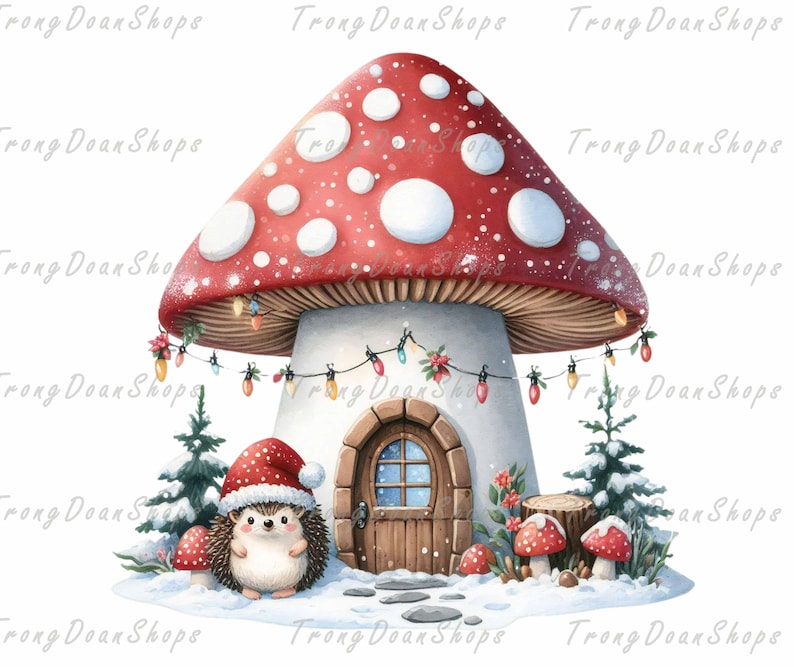Christmas Mushroom Home Png, Sweet Home Surrounding With Hedgehod PNG ...