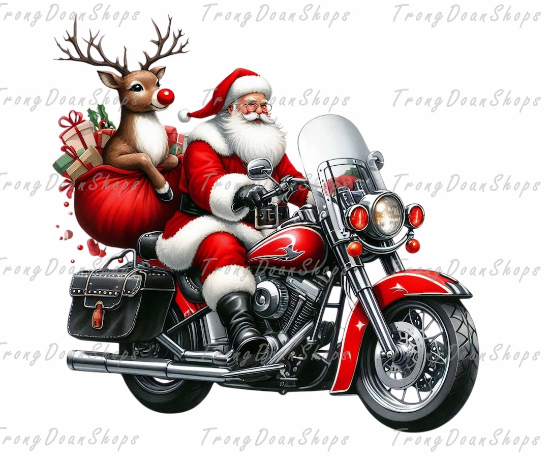Christmas Monster Motor Png, Santa Reindeer on Bike, Holiday Gift ...