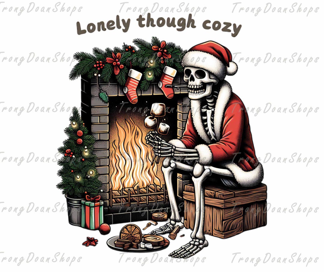 Christmas Cozy Skeleton Png, Skeleton in Fireplace Png, Christmas ...