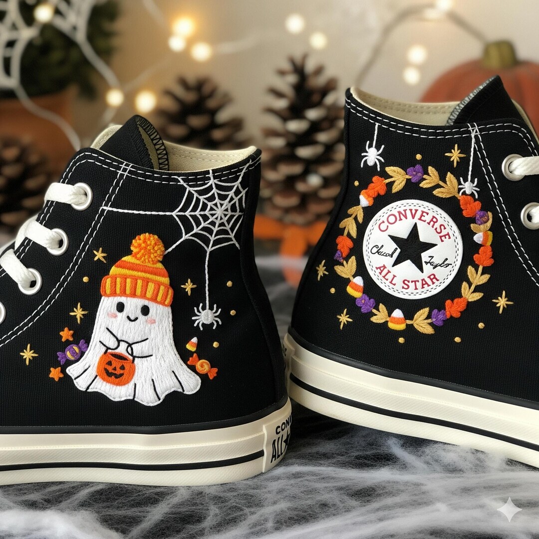 Embroidered Ghost Converse Sneakers: Handmade Halloween Shoes - Etsy