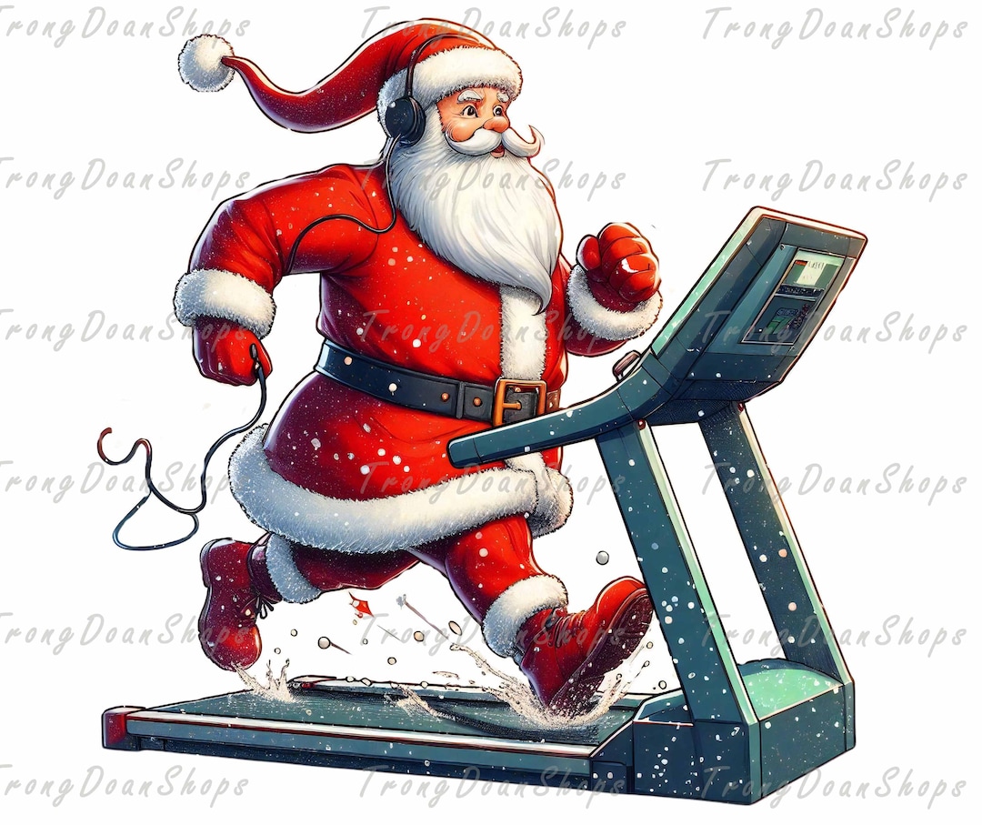 Santa Running on Treadmill PNG, Funny Santa Merry Christmas PNG, Sporty ...