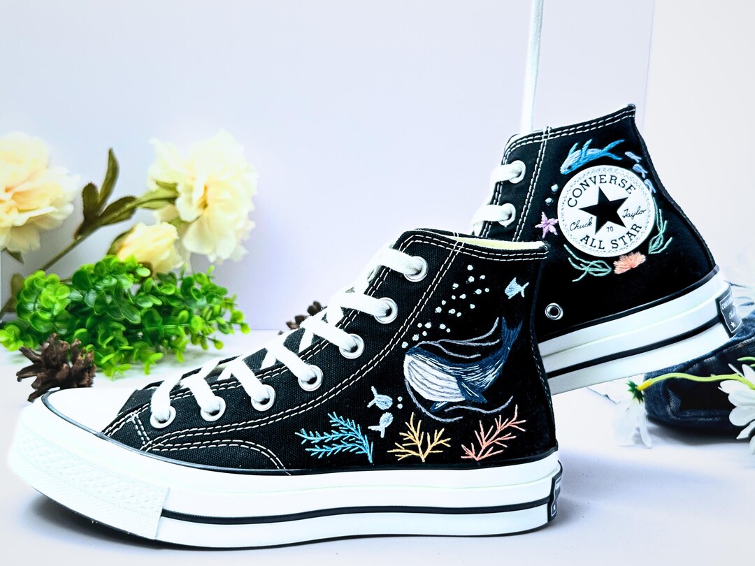 Blue Whale Embroidered Converse, Ocean Embroidered Shoes Custom, Ocean ...