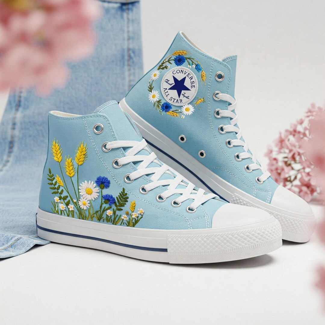 Custom Embroidered Wildflower Converse: Unique Floral Sneakers - Etsy