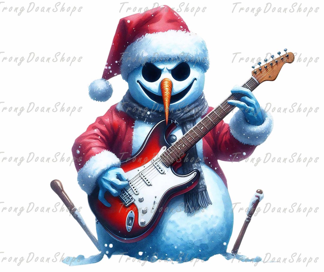 Smiling Snowman Playing Guitar PNG, Evil Snowman Guitar Lover PNG ...