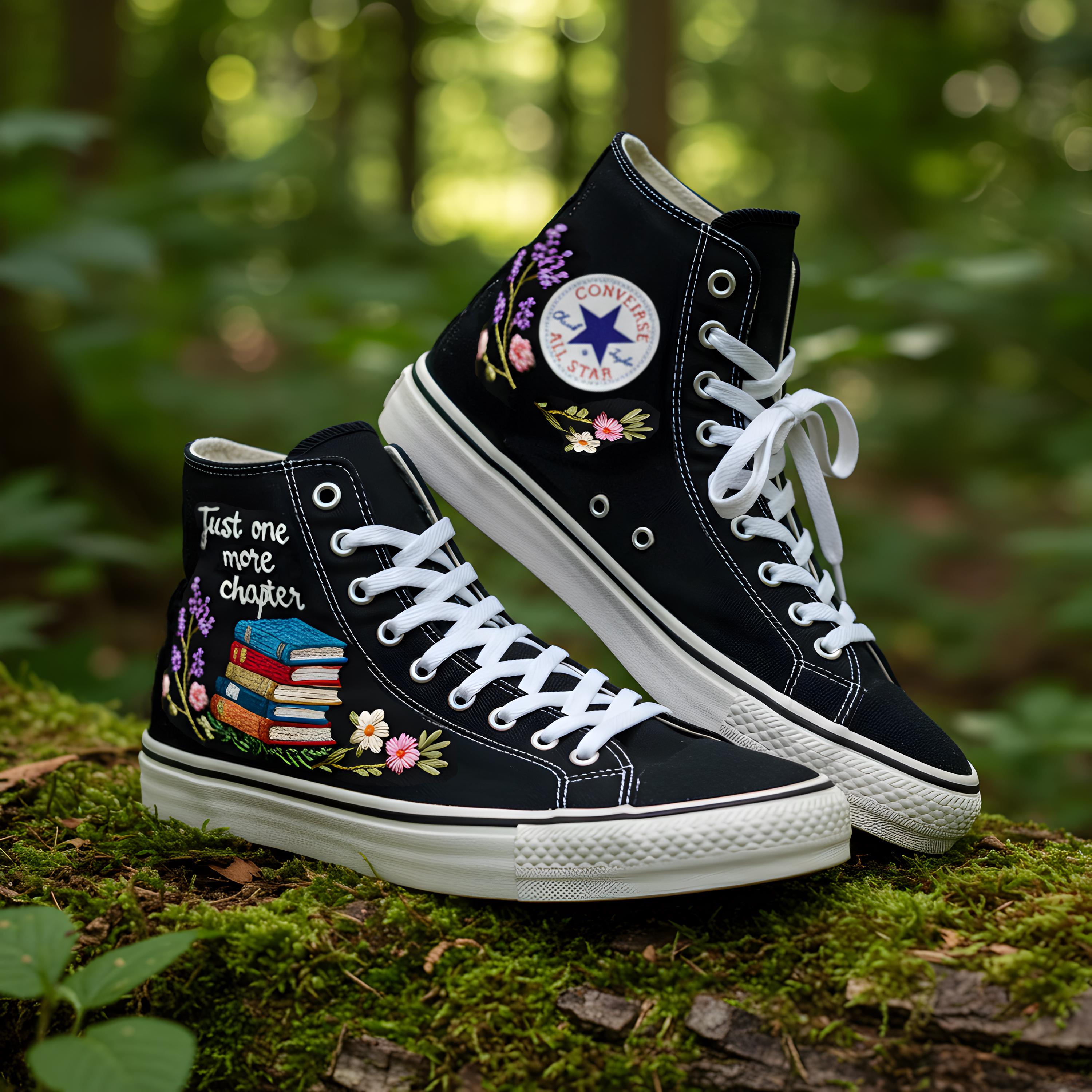 Embroidered Floral Converse: Book Lover High Top Sneakers - Etsy
