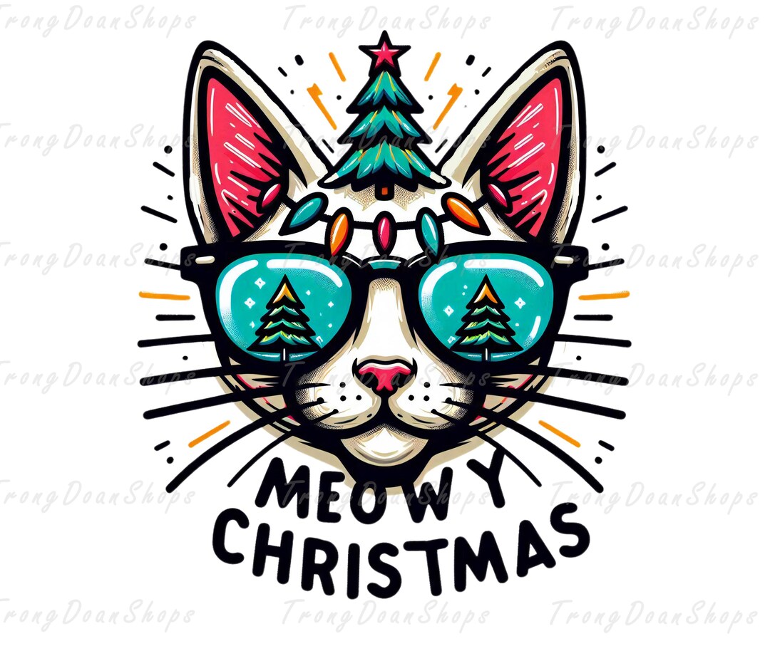 Meowy Christmas Png, Funny Christmas Cats With Light Png, Christmas ...