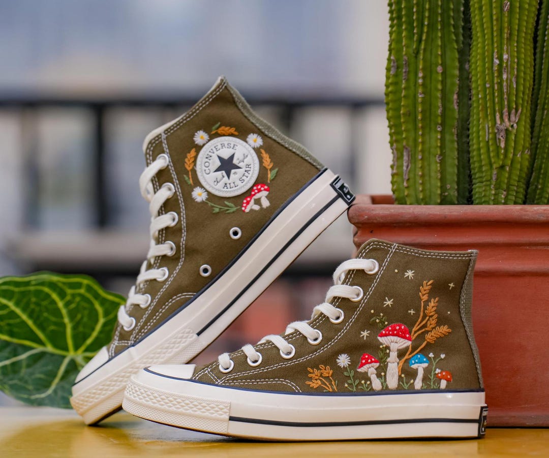 Mushroom and Daisy Embroidered Converse, Converse Embroidery Witch ...