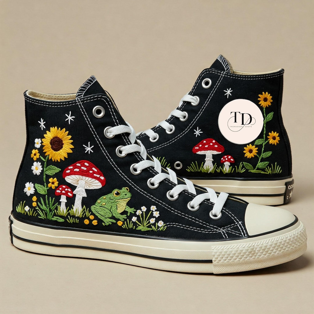 Custom Converse Chuck Taylor Mushroom and Frog, Cottagecore Gardening ...