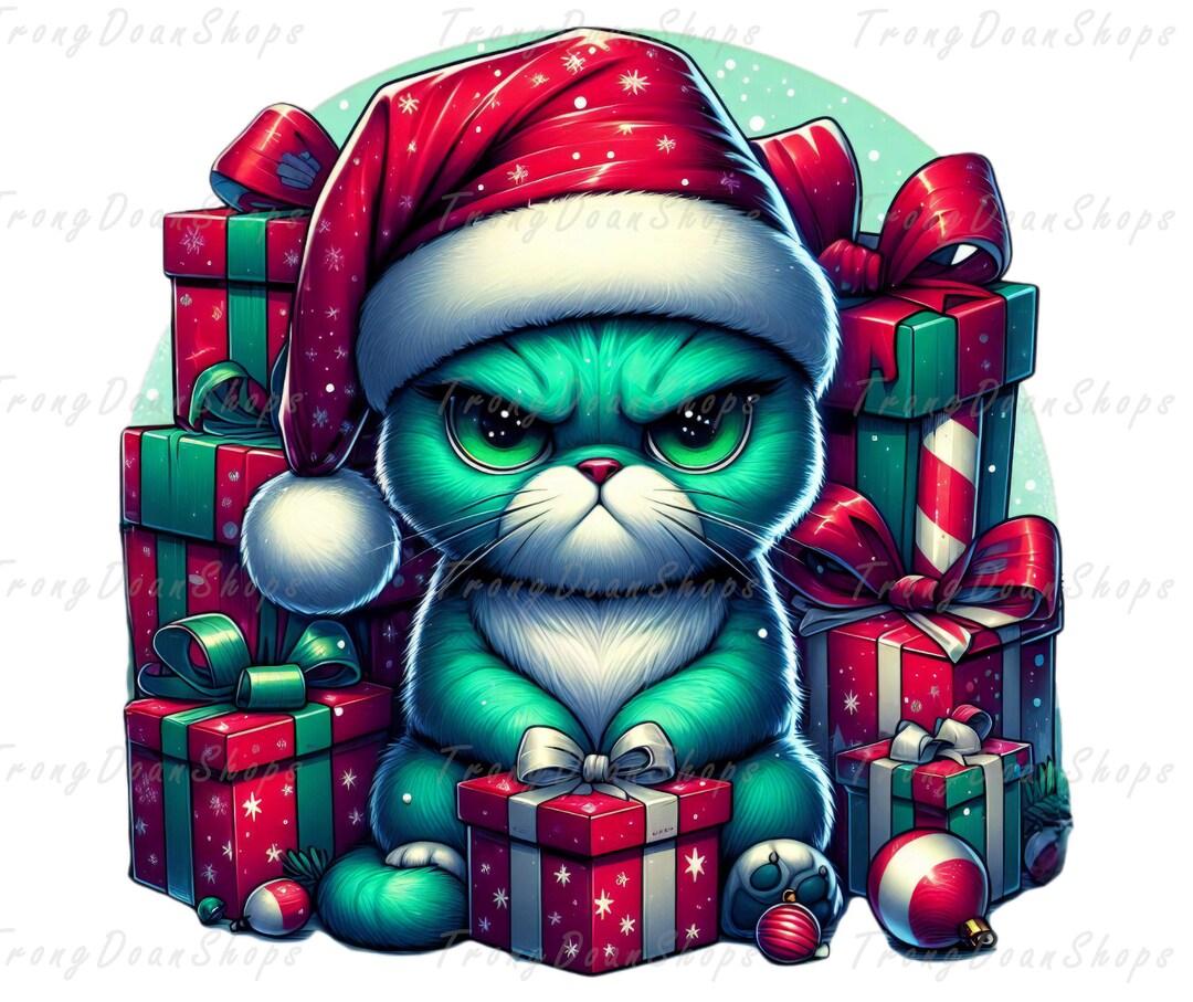 Cute Cat With Santa Hat PNG, Meowy Christmas Png, Merry Christmas PNG ...