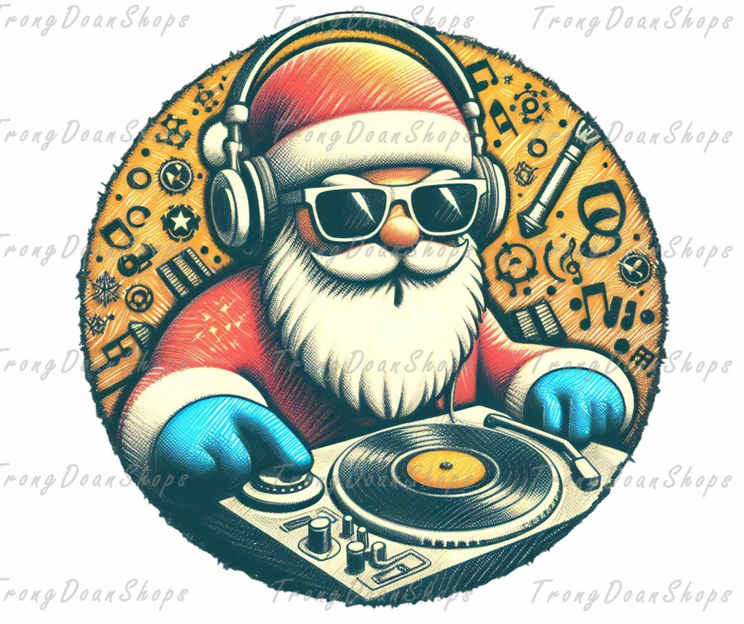 Retro Santa Christmas DJ Play Music PNG, Funny Santa Merry Christmas ...
