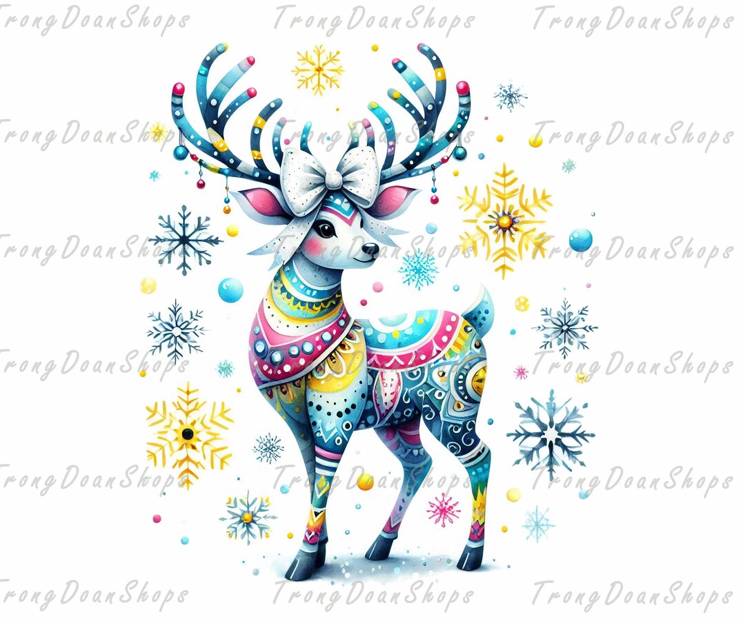 Lucky Reindeer Xmas Art Png, Decorative Reindeer Art, Rainbow Reindeer ...